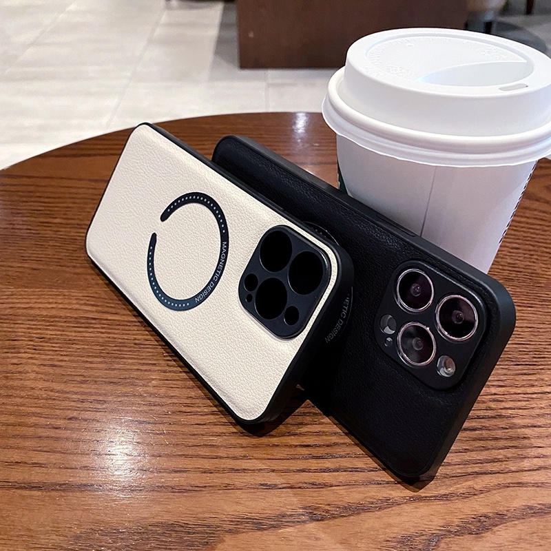 Capa De Couro De Luxo Para Carregamento Sem Fio Magsafe iPhone 14 Pro Max 13 12 11 Magnética ...