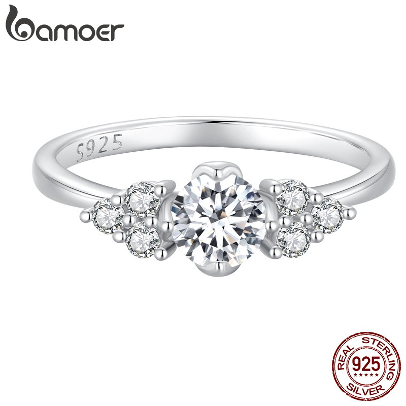 Bamoer 925 Anel Prata Moissanite D Cor VVS1 Corte Premium 4 Tamanhos Jóias De Moda Presente Para ...