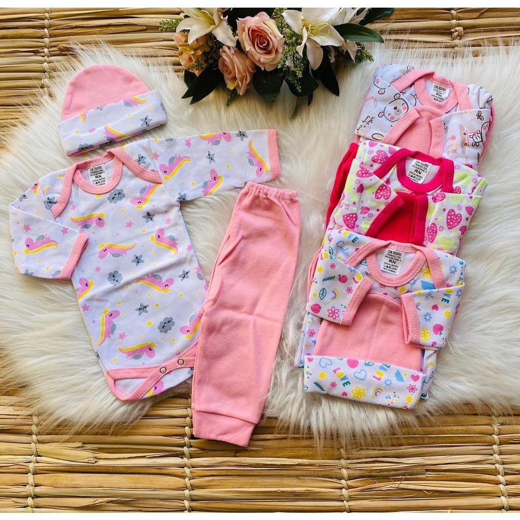 Kit 10 peças menina RN,P,M ou G body+calça/mijão+touca - roupa de bebê ...