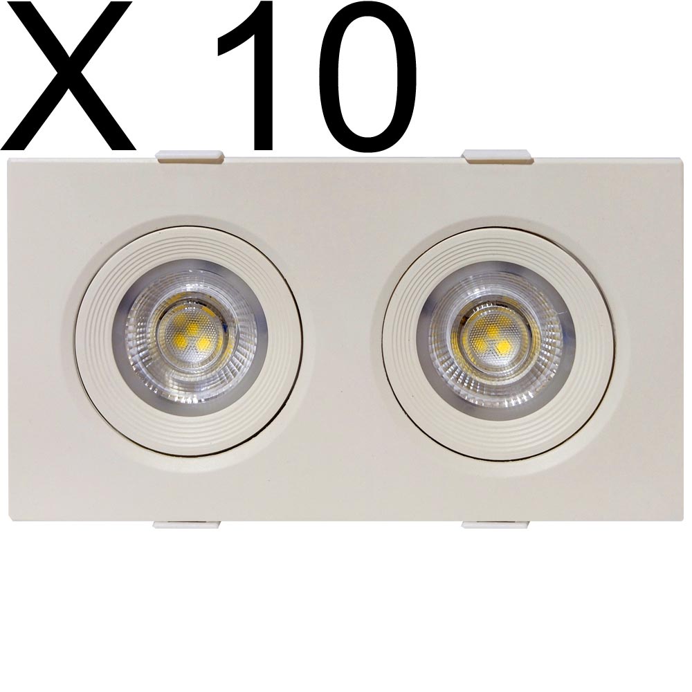 KIT 10 SPOT LED QUADRADO DUPLO DIRECIONAVEL EMBUTIR 5W 3000k CORPO ...
