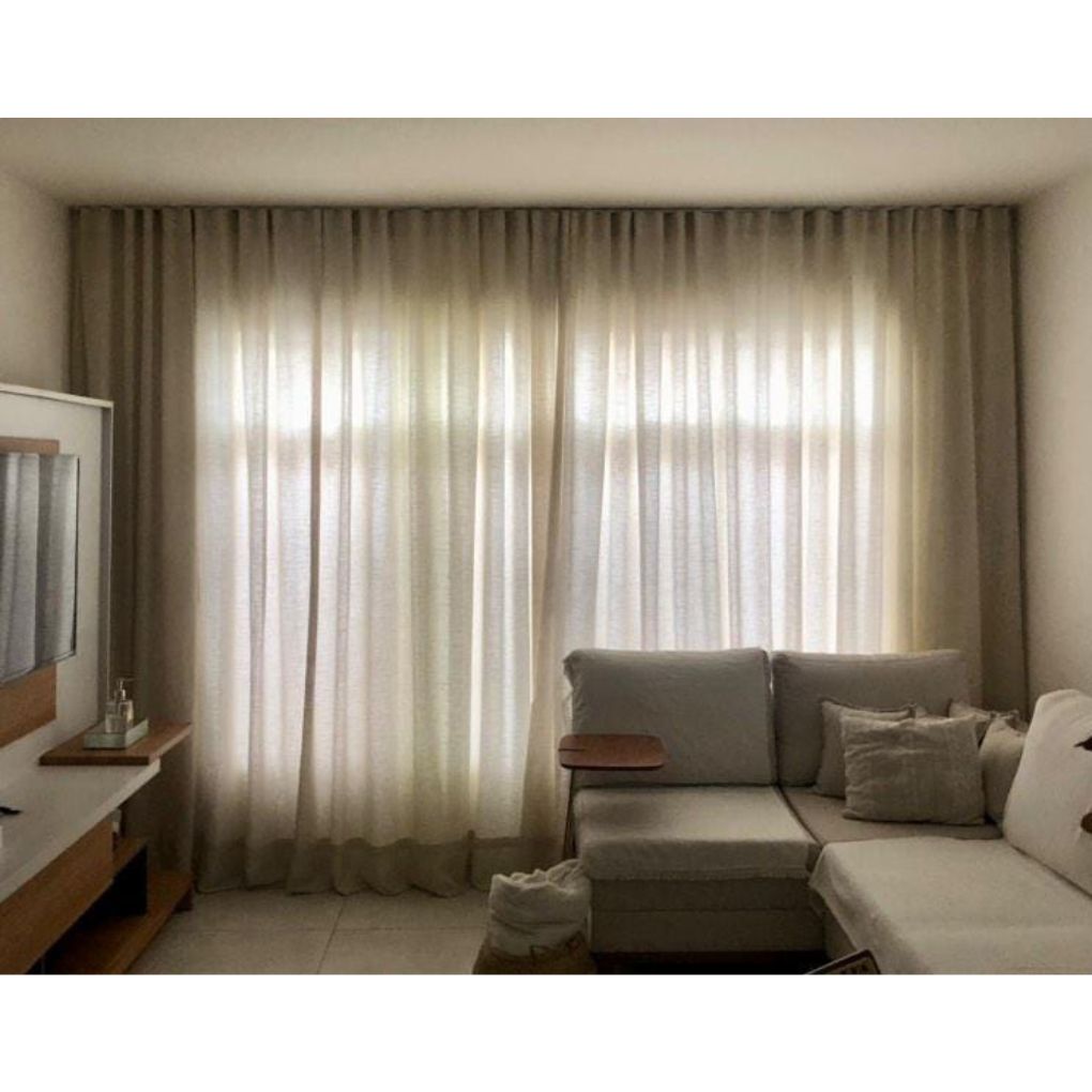 Cortina Linho Natural Forrada 3,0x2,70 Trilho Suico Max Wave | Shopee ...