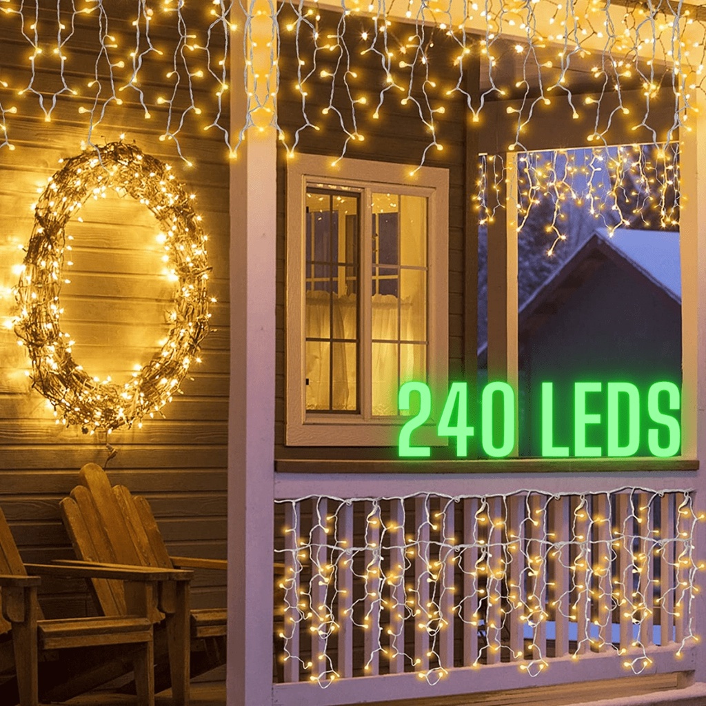 Pisca Pisca Led Cascata 240 Leds – Branco Quente 8 Funções 127/220v ...