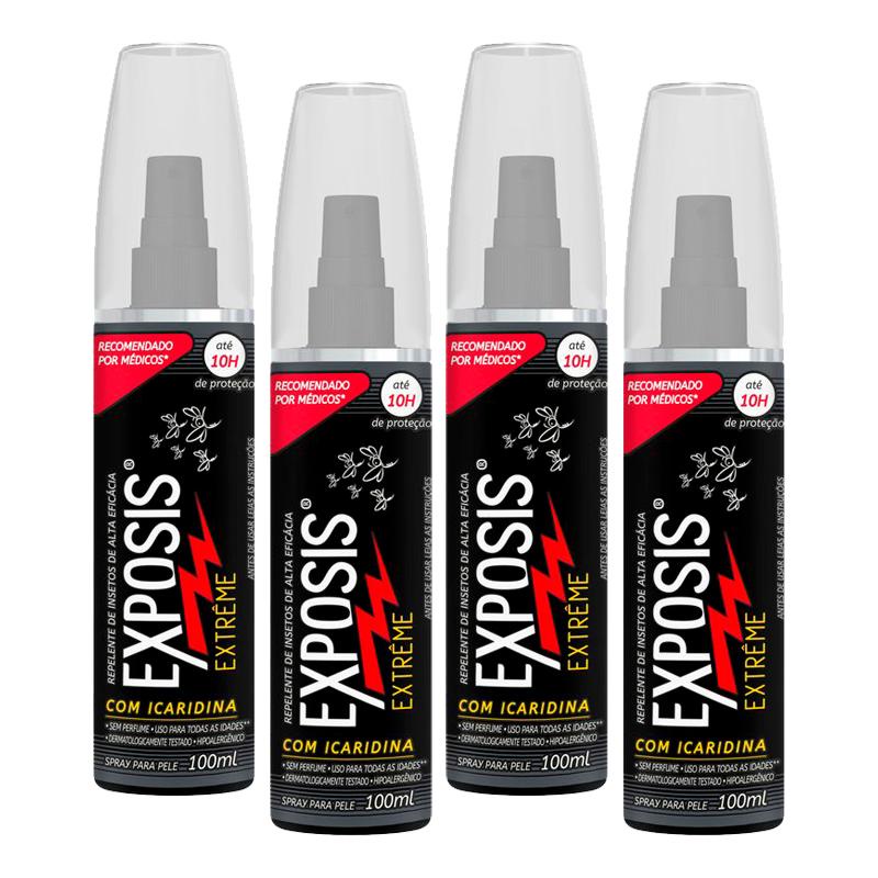Kit 4 Repelente Exposis Extreme Spray Sem Perfume 100ml | Shopee Brasil