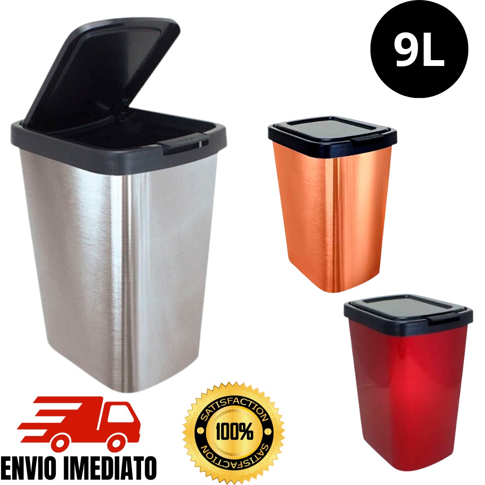 Lixeira Cesto 9 Litros com Tampa Click Label Metalizada | Shopee Brasil