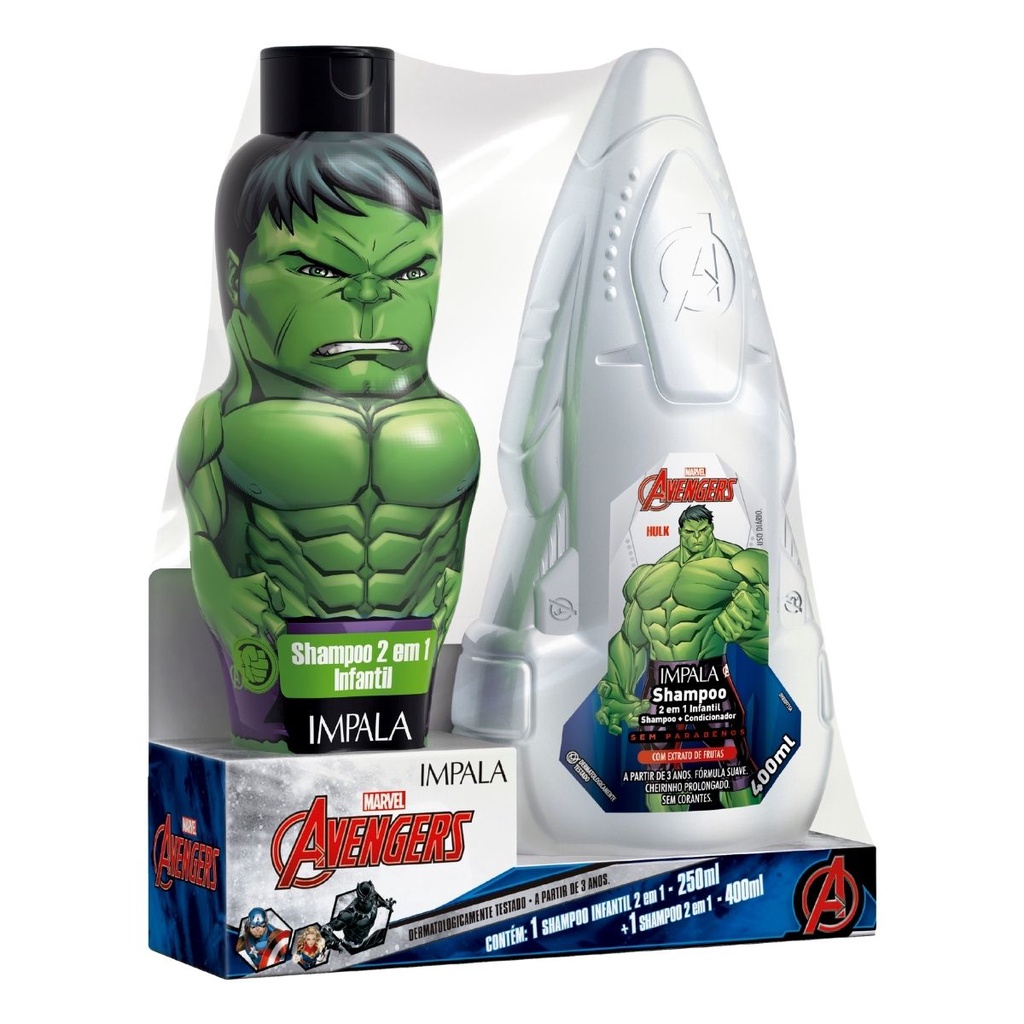 KIT AVENGERS HULK - SHAMPOO 2 EM 1 250ml + SHAMPOO 2 EM 1 400ml ...