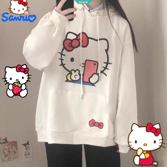 Sanrio Anime Camiseta Com Capuz Impresso Hello Kitty Casaco De Manga ...