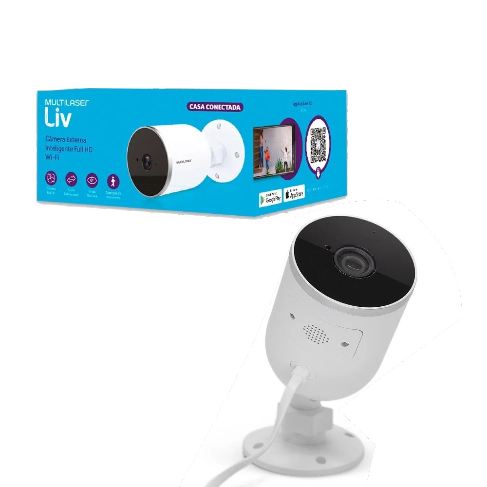 Multilaser Câmera Externa Liv Inteligente IP65 Full HD Wi-Fi - SE222 ...