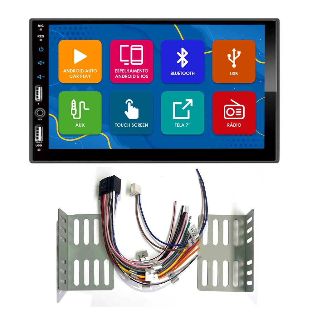 Central Multimídia 2 Din 7 Pol E-Tech New Combat Slim Android Auto CarPlay Espelhamento Android ...