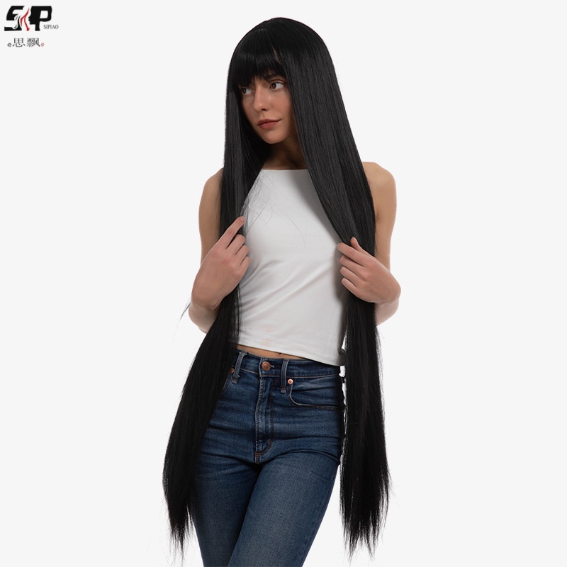 Mulher de peruca europeia e americana com cabelo liso de um metro de ...