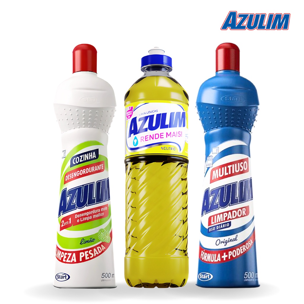 Limpador Desengordurante Detergente Azulim Kit Com 3 Unidades 500ml ...