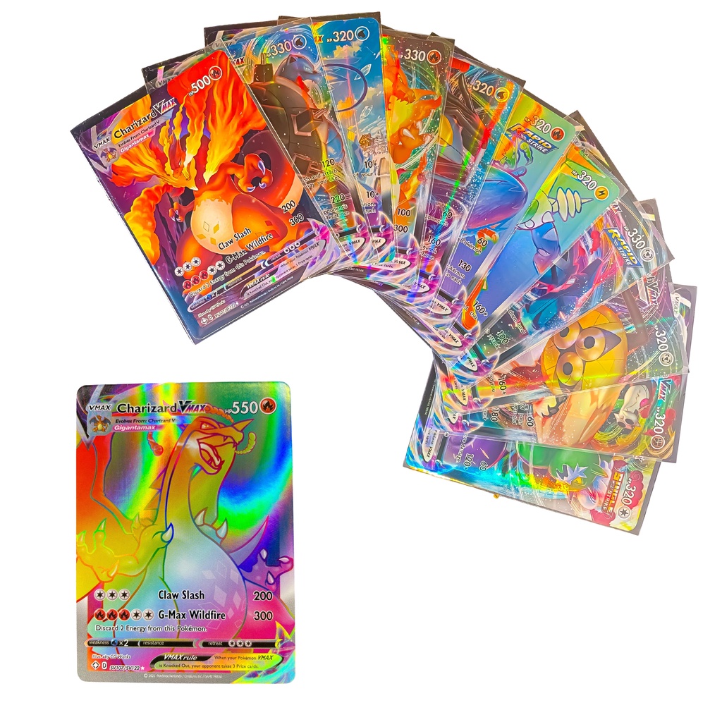 Kit 30 Cartas Pokémon VMAX + Charizard VMAX Rainbow 550 HP | Shopee Brasil