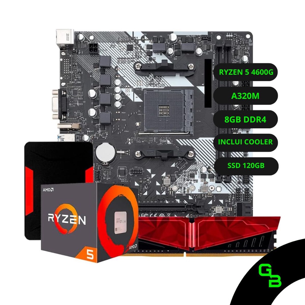 Kit Upgrade AMD Ryzen 5 4600G A320 Ram 8GB DDR4 SSD 120GB - Escorrega o ...