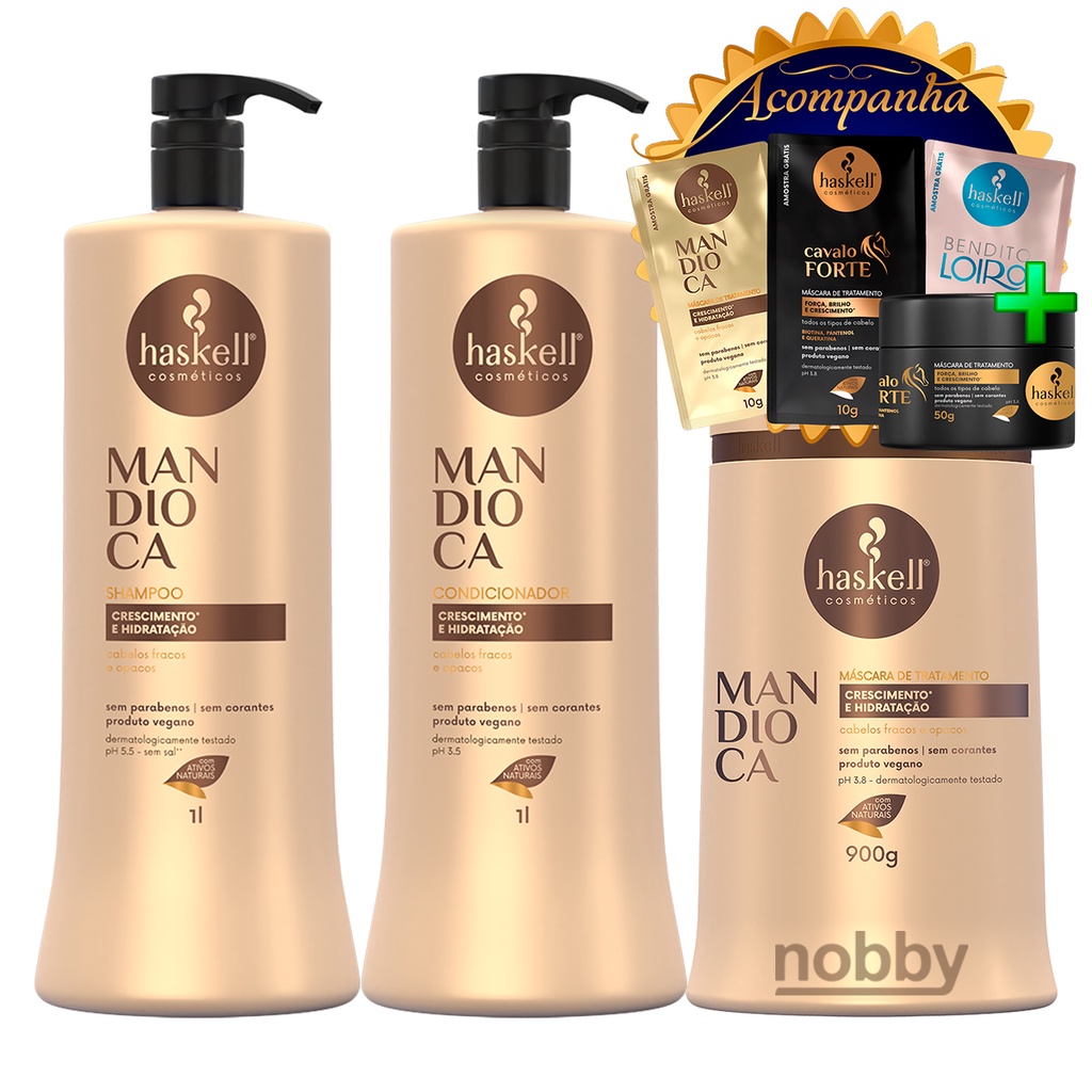 Kit Haskell Mandioca 1L Shampoo + Condicionador + Máscara | Shopee Brasil