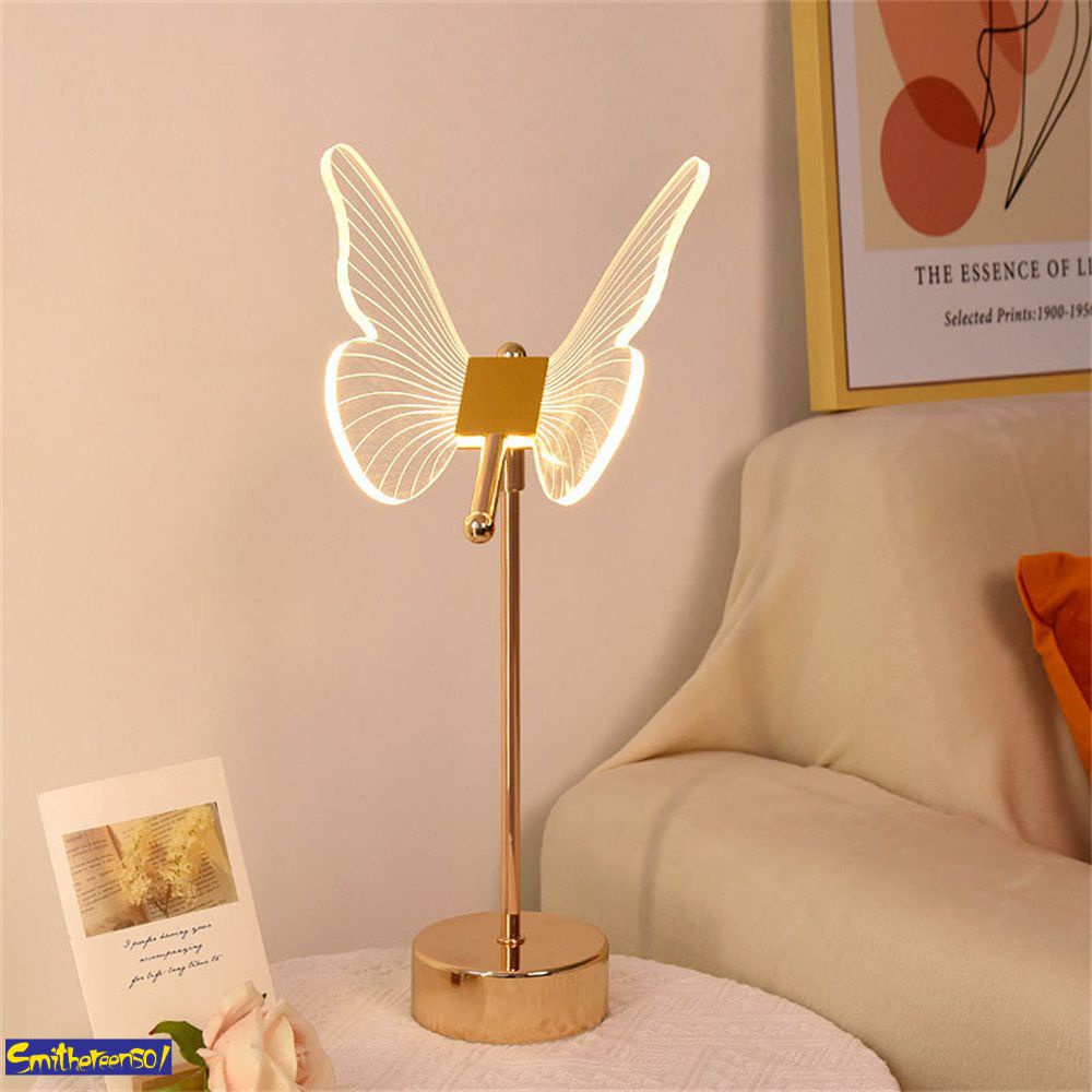 Candeeiro De Mesa Retro Ouro Borboleta Acrílico Conduziu A Lâmpada De ...