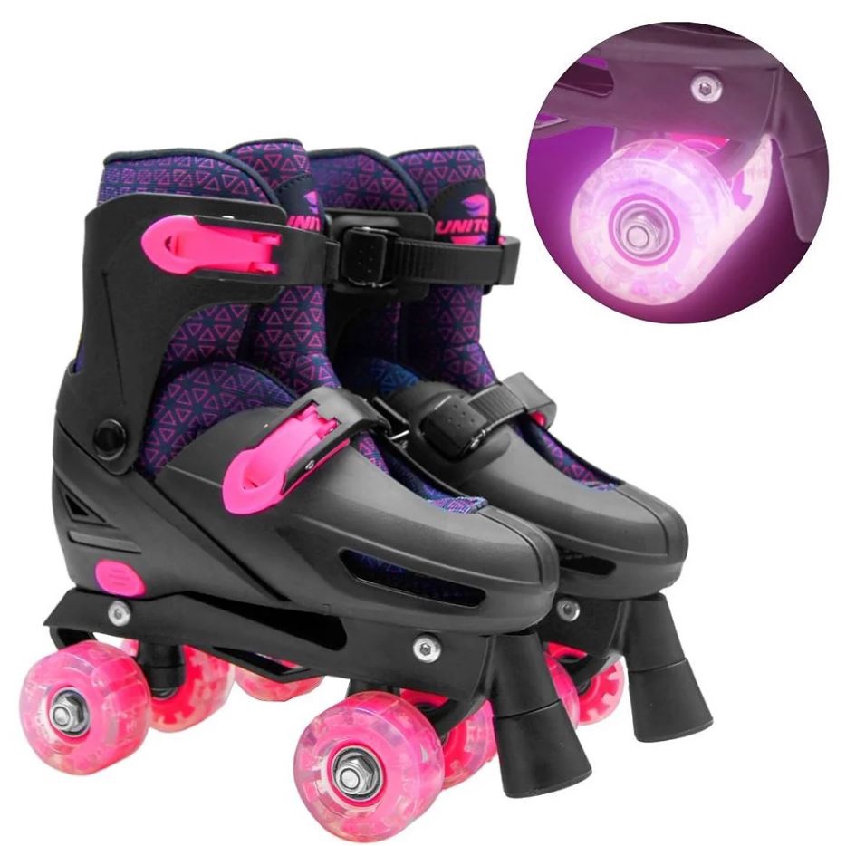 Patins Quad Infantil 4 Rodas Preto E Rosa Com Led E Freio | Shopee Brasil