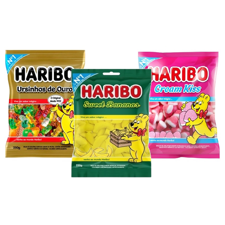 kit Degustação Bala Haribo Banana Cream Kiss Ursinho 250G | Shopee Brasil