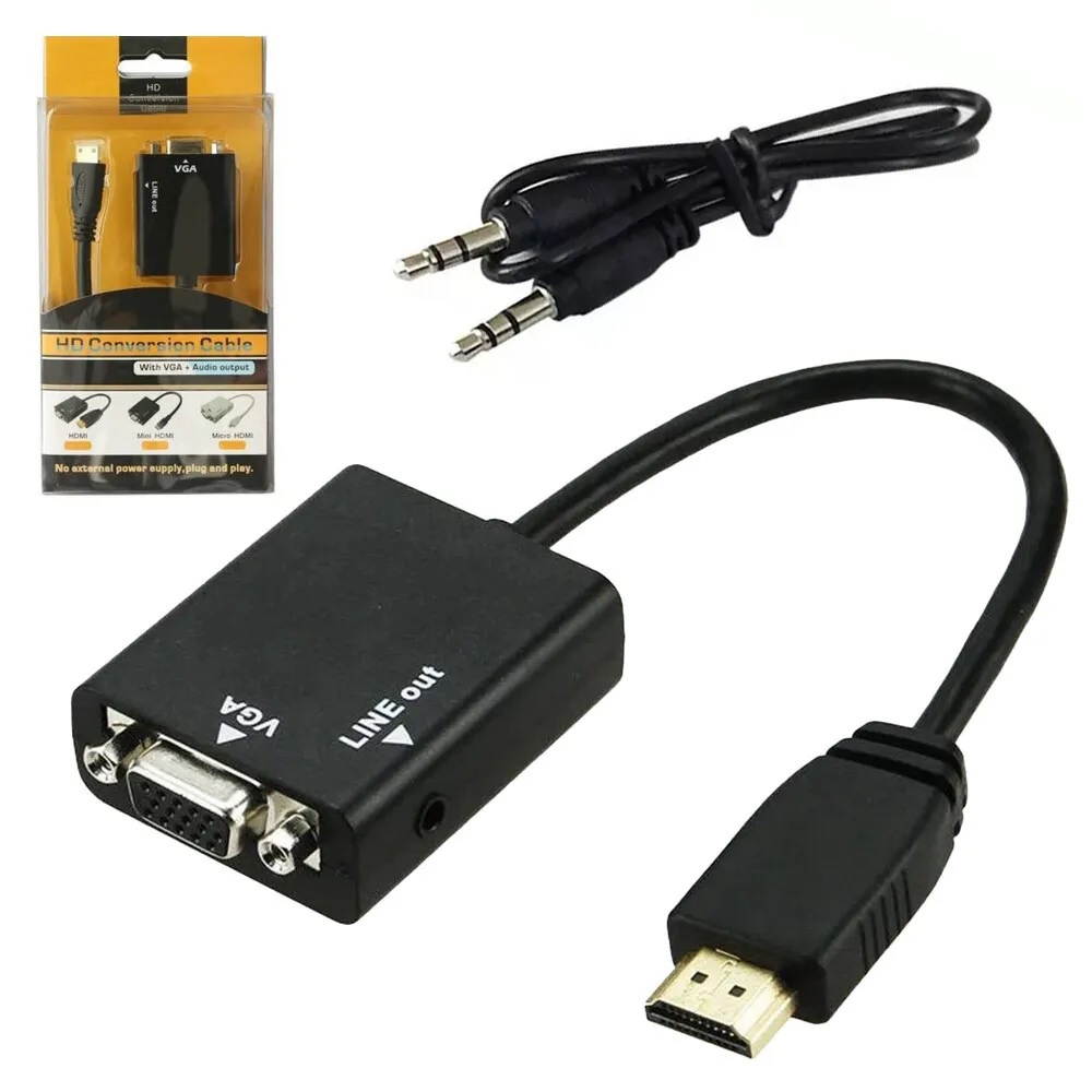 Cabo Adaptador Conversor HDMI para VGA com Saída P2 de Áudio/ Pronta ...