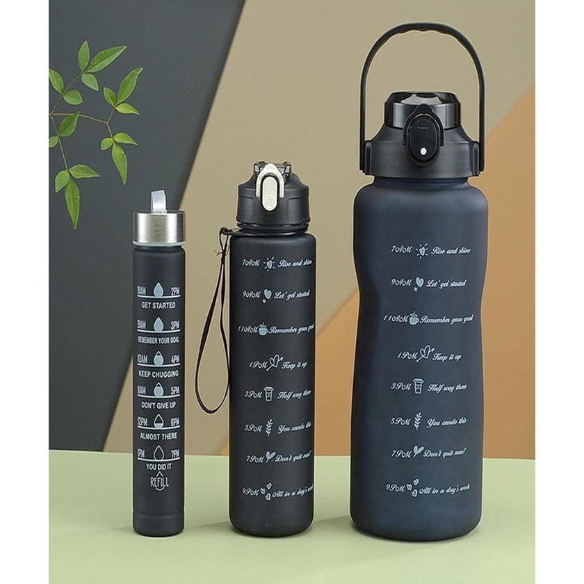 kit 3 garrafas de agua squeeze preta frases adesivo 3D 2D garrafas de agua 2L 900ml 300ml ...