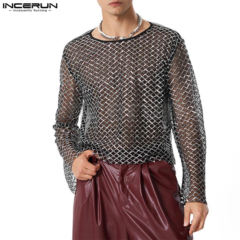 INCERUN Camiseta De Moda Masculina Flash Mesh Manga Longa | Shopee Brasil