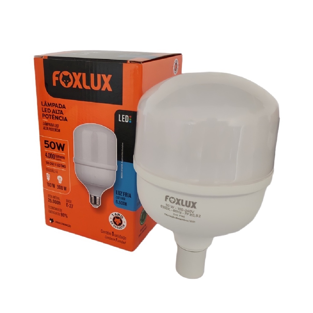 Lâmpada LED 50W Bivolt de Alta Potência Luz Branca (6500K) Foxlux ...