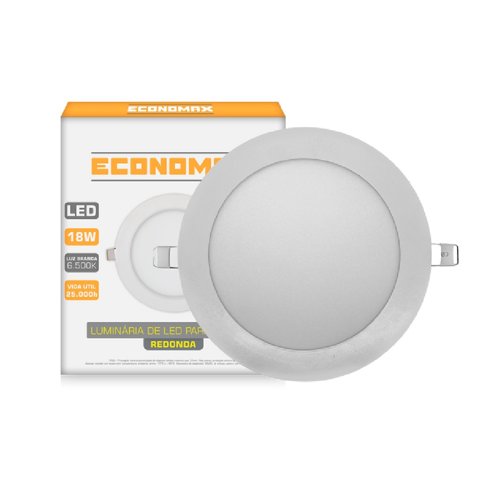 PAINEL DE EMBUTIR REDONDO SLIM 18W 6.500K - ECONOMAX | Shopee Brasil