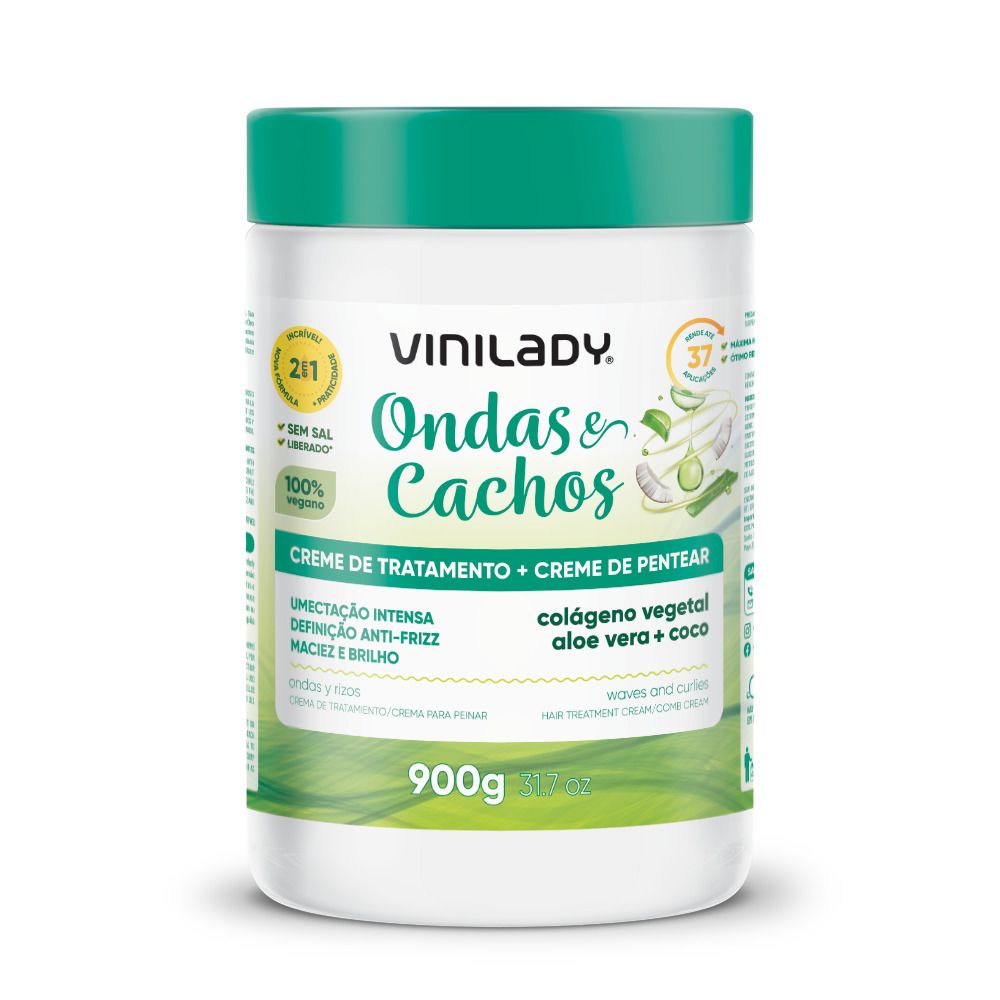 Creme de Tratamento 2 em 1 Ondas e Cachos Vini Lady - 900g | Shopee Brasil