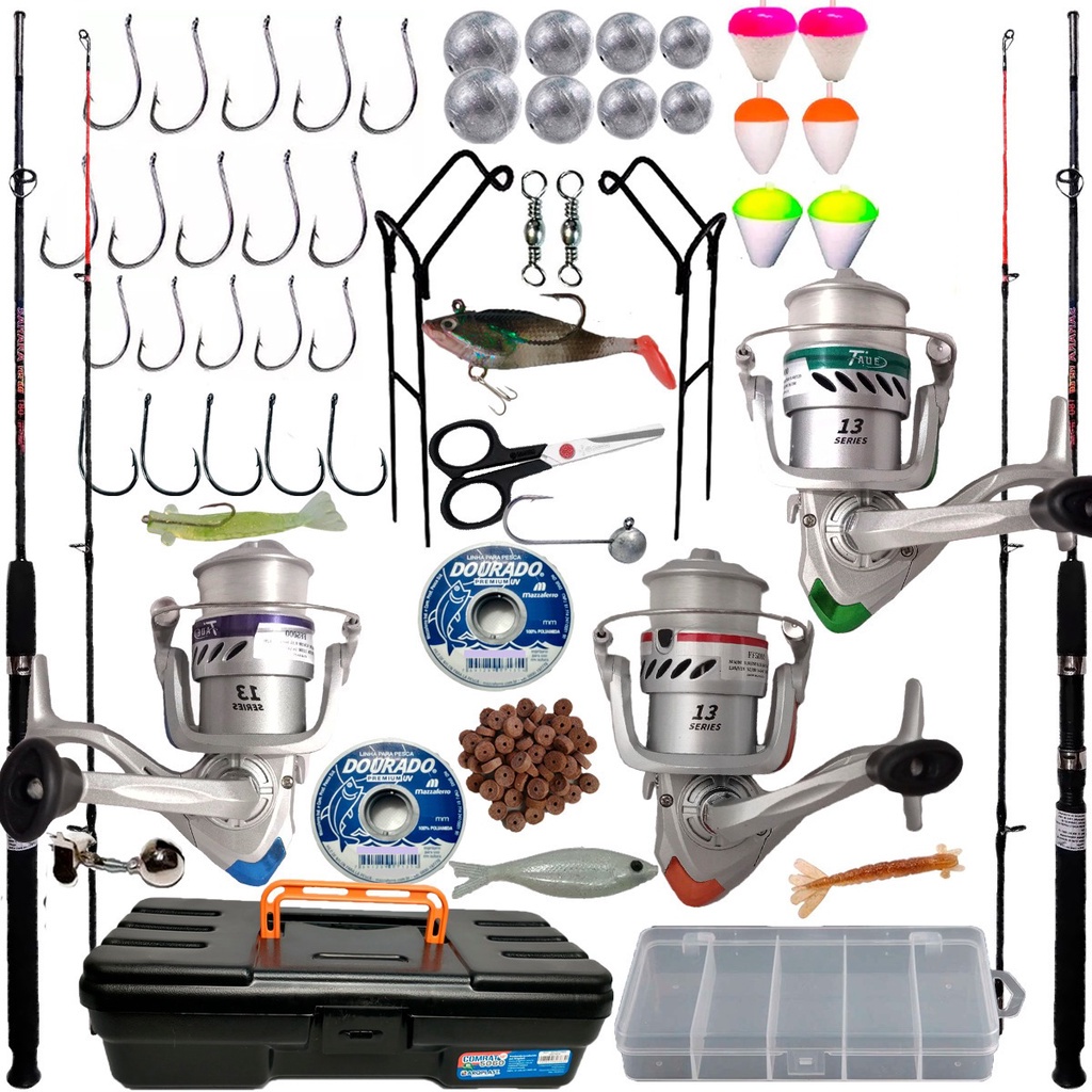 Kit De Pesca Completo 20kg C/ 3 Varas + 3 Molinetes Maleta | Shopee Brasil