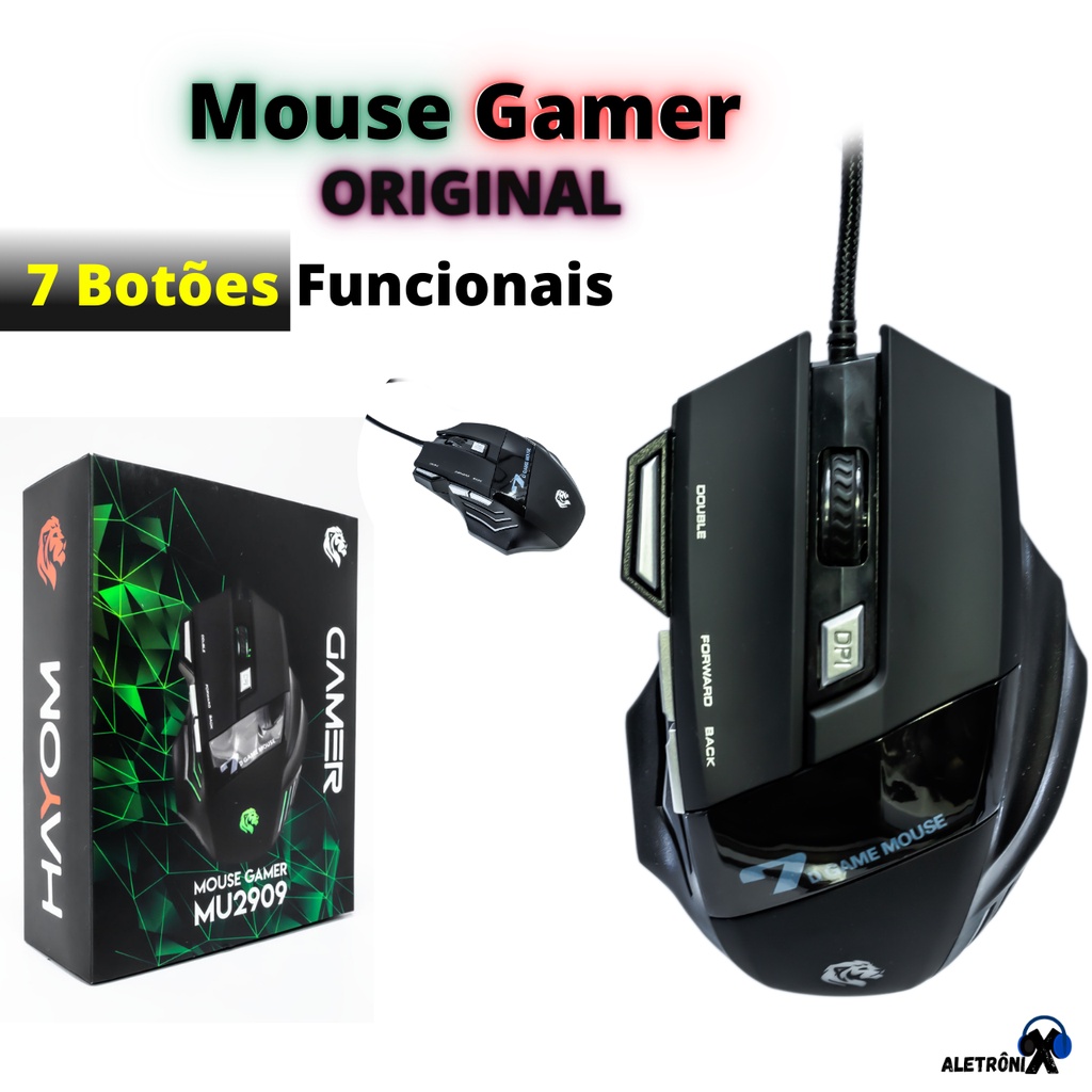 Mouse Gamer Para Jogo 2400DPI Óptico com Fio LED RGB 7D Hayom Mu2909 USB Compatível com Windows ...