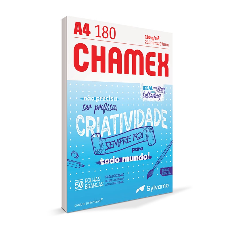 Papel sulfite Lettering A4 180g 210x297 com 50 folhas Chamex | Shopee ...