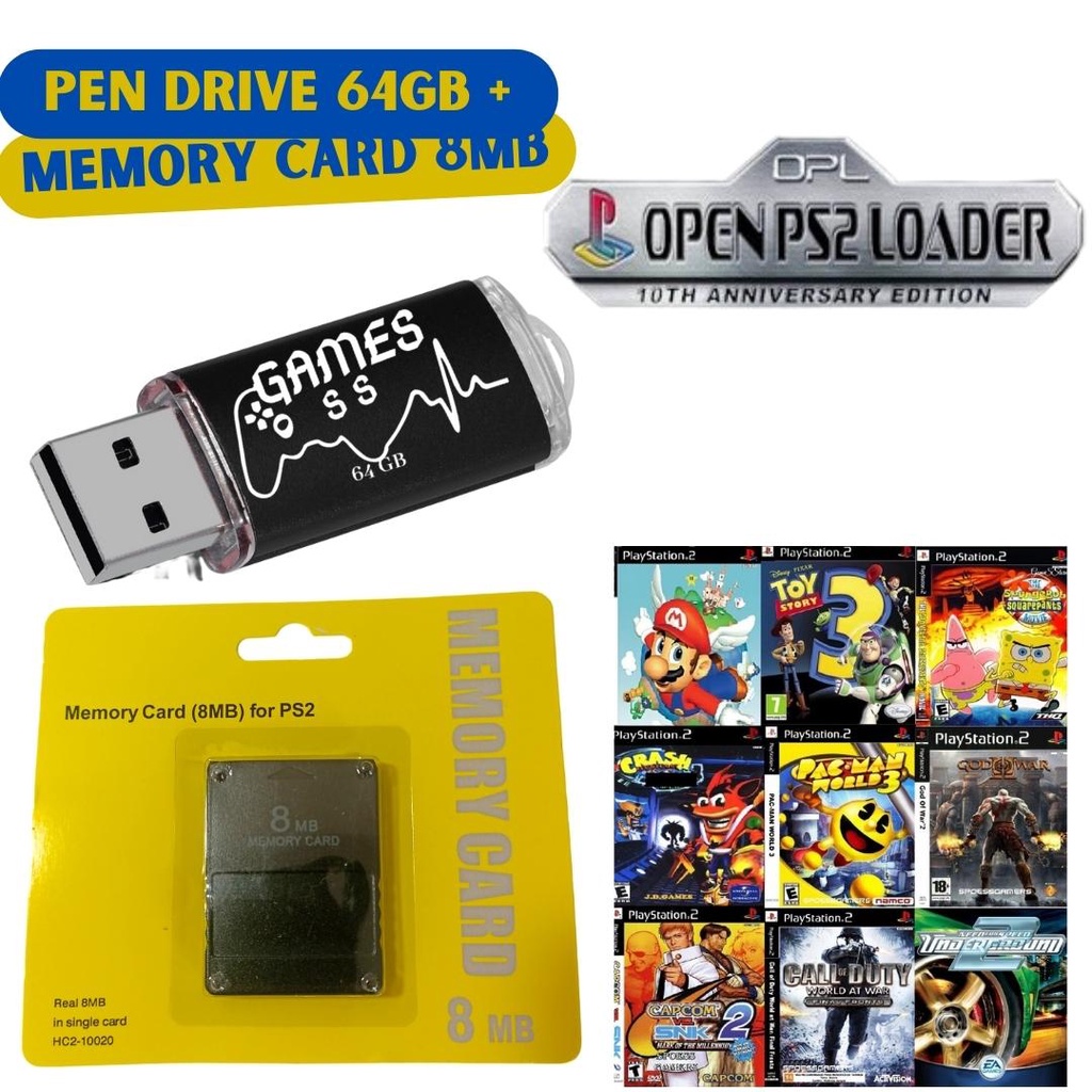 KIT PS2 OPL Memory Card + Opl Atualizado + Ulaunchel + Pen Drive 64gb | Shopee Brasil