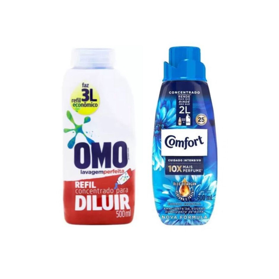 Kit Sabão Líquido OMO 500ml + Amaciante Comfort 500ml | Shopee Brasil