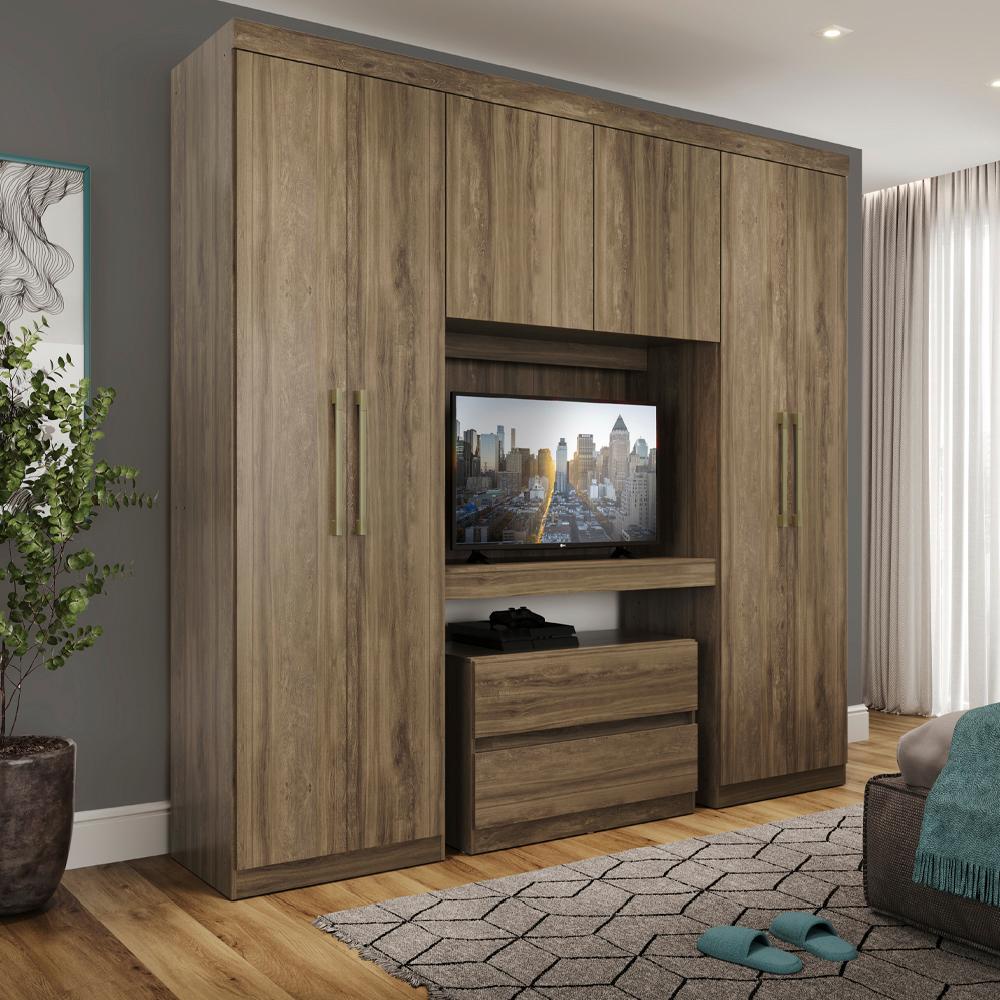 Guarda Roupa Solteiro 6 Portas 2 Gavetas Porto Legno com Painel de TV ...
