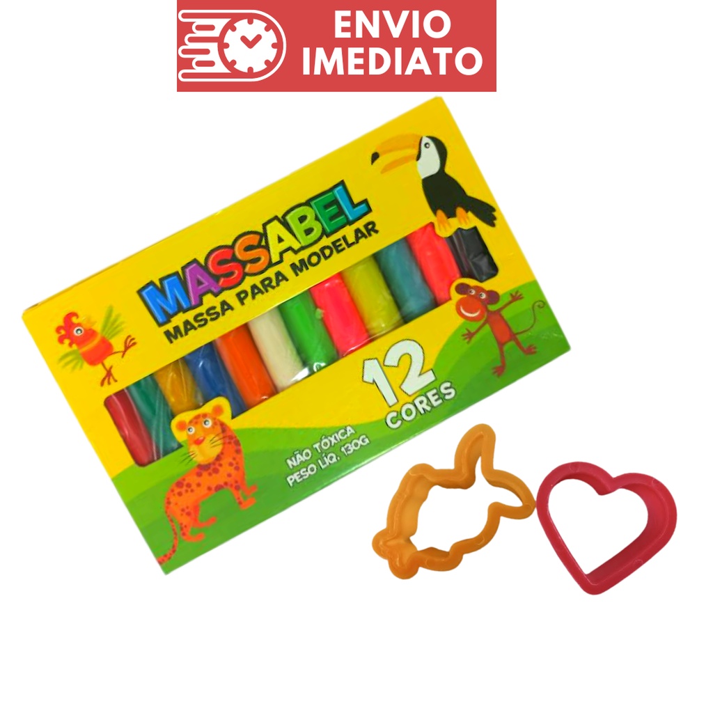 Massa de Modelar 12 Cores 130g Infantil Massinha de Modelar Massabel ...