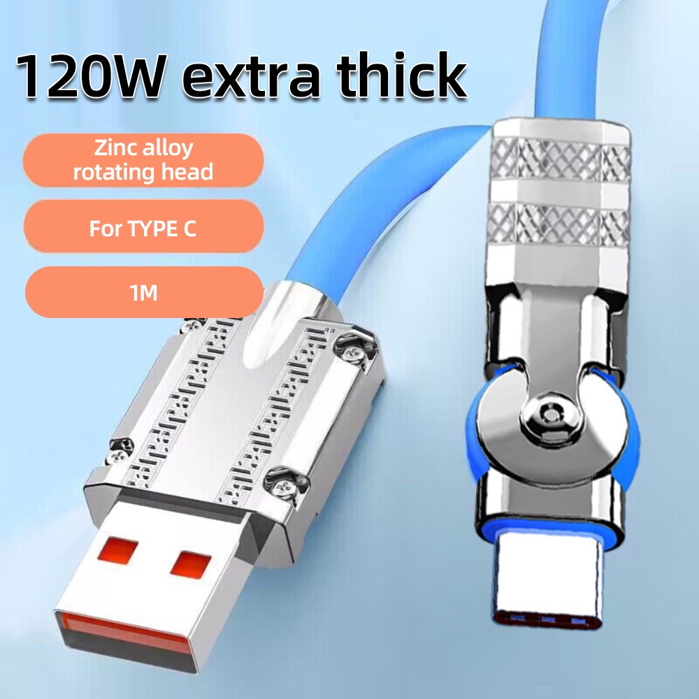 Cabo De Dados 1M/1.5M 120W 6A Linha Rotativa De 180 Graus USB Tipo C Carregamento Rápido De ...