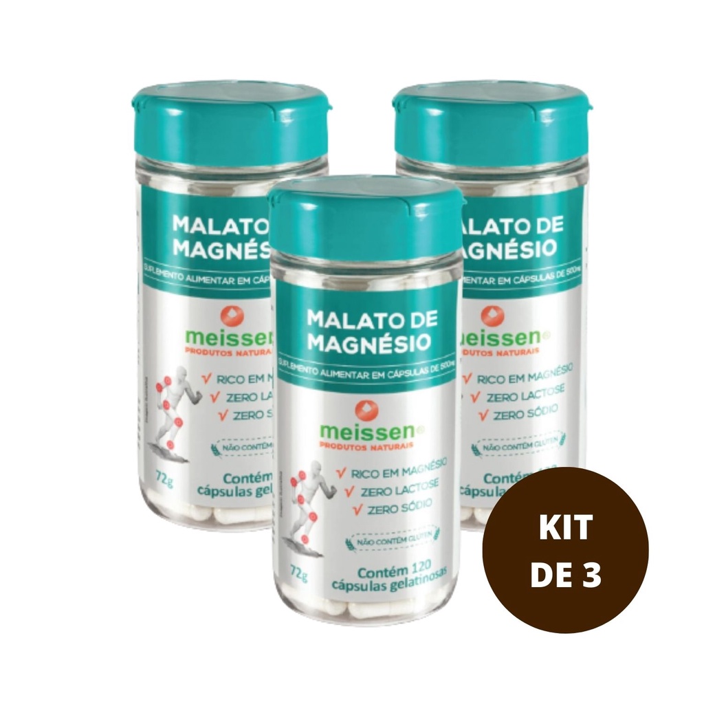 KIT 3 - Malato De Magnesio Puro 120 Caps - Meissen | Shopee Brasil