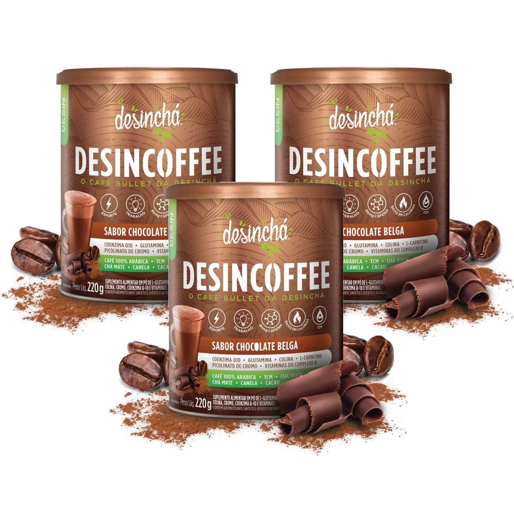 Kit 3 Desincoffee Chocolate Belga Café Bullet Termogênico Desinchá 220g ...