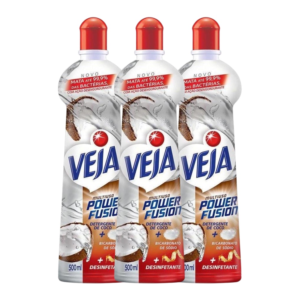 Kit com 3 Desinfetante Multiuso Veja Power Fusion Coco 500ml | Shopee ...