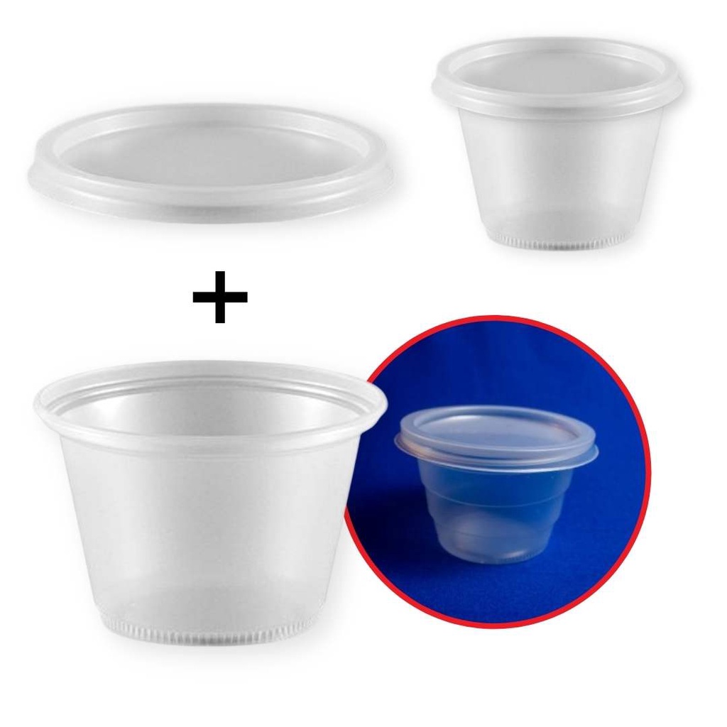 Kit Pote Plástico P100 Redondo 100ml + Tampa TP06 Sobremesa Copaza - 100 Unidades | Shopee Brasil