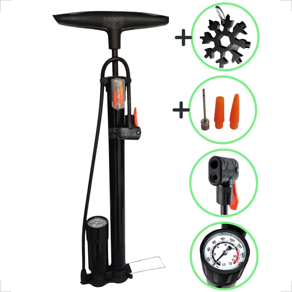 Bomba De Encher Pneu Bicicleta Carro Moto Bola 160psi + Chave ...