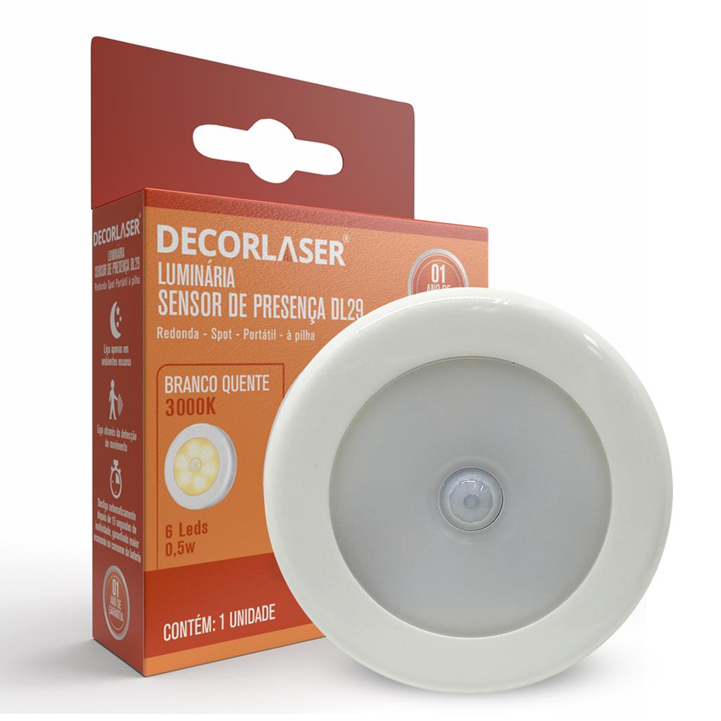 Luminaria Sensor Presenca Led Dl29 Sobrepor Redonda 3000K | Shopee Brasil