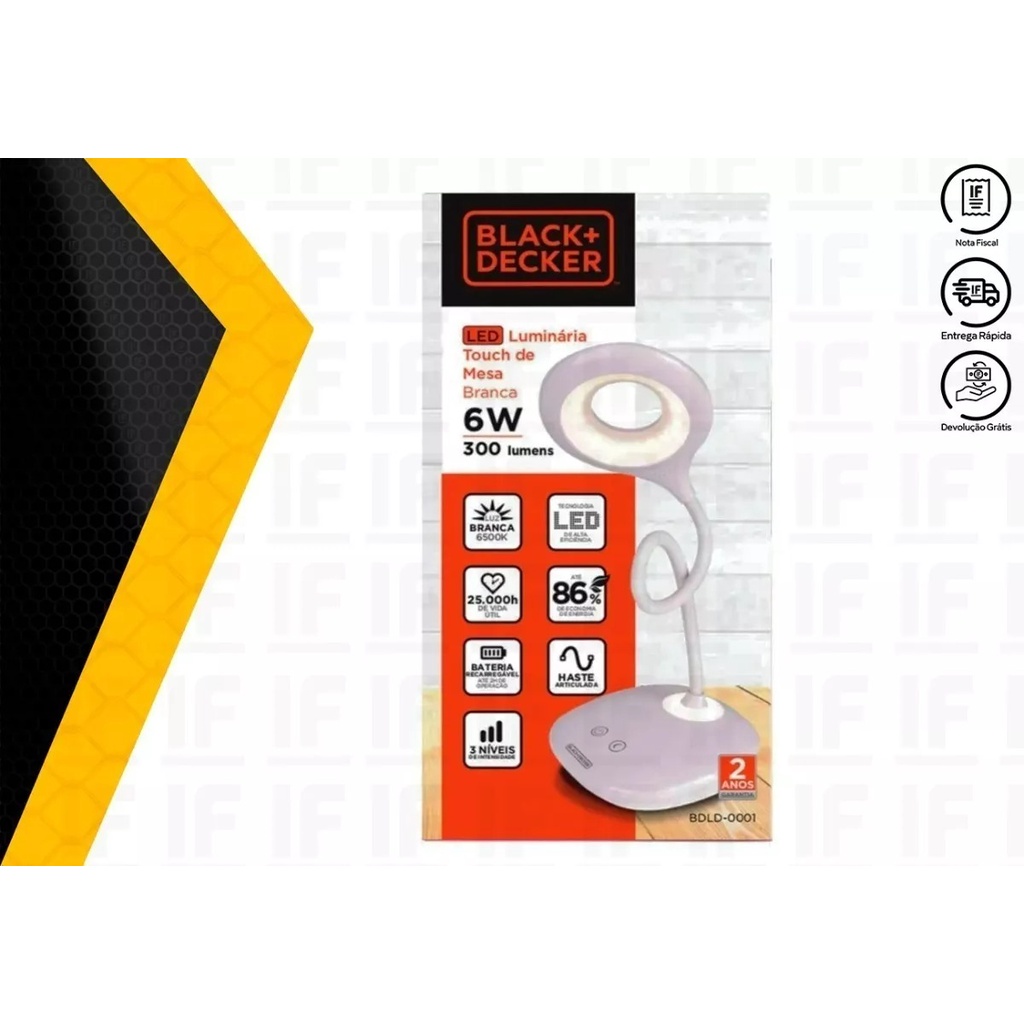 Luminria De Mesa Touch Luz Branca Bdld-0001-02 Black Decker | Shopee Brasil
