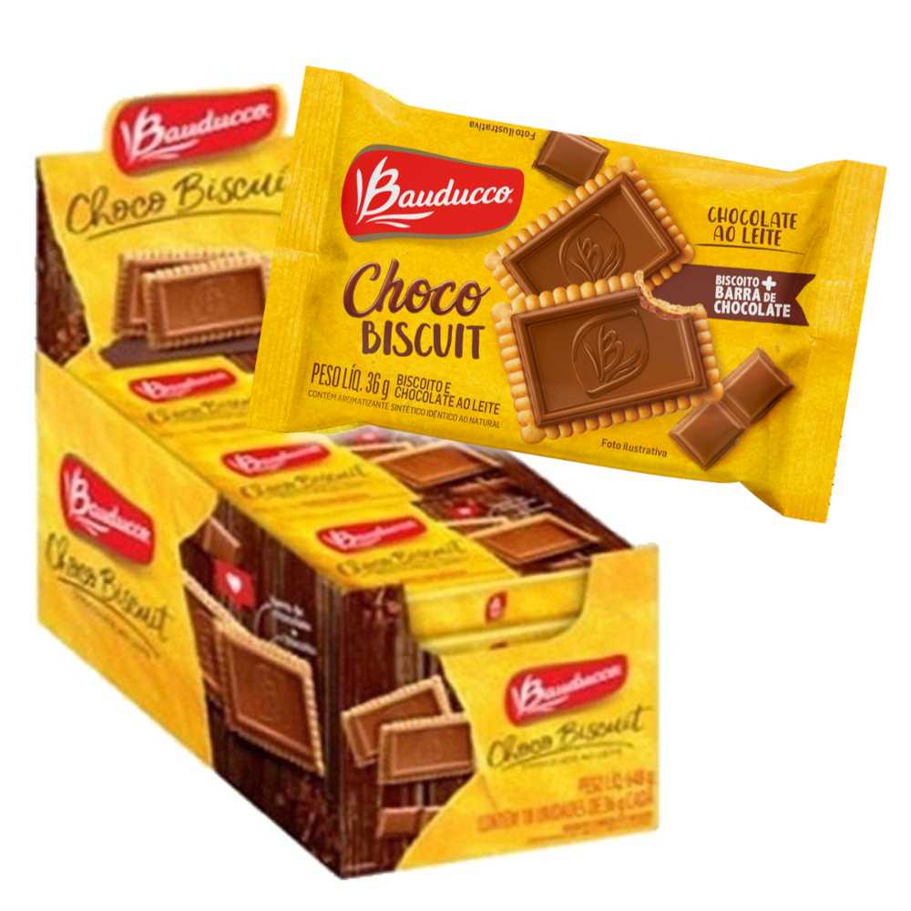 Biscoito Bolacha Bauducco Choco Biscuit 18 pacotes 36g | Shopee Brasil