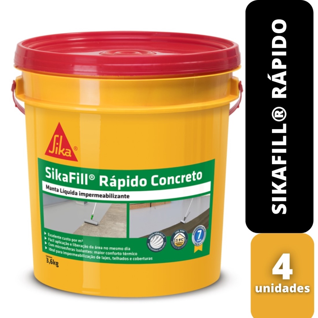 Kit C/ 4 Impermeabilizante Sika Fill Rápido 3,6kg Concreto Sika ...