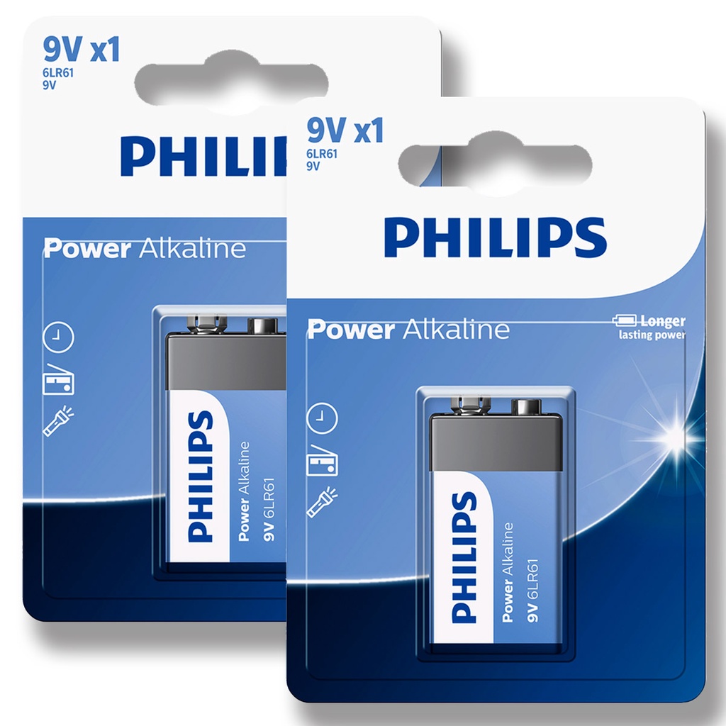 Pilha Alcalina 9V Philips Bateria 9 Volts 6LR61 6F22 kit 2 unidades ...