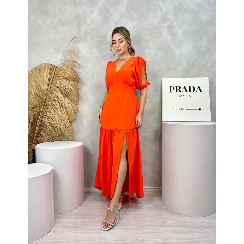 Vestido Isabella Longo Laranja | Shopee Brasil