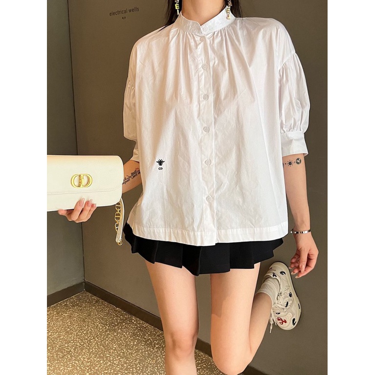 GDGJ DIOR bordado abelha pequena grande versão larga camisa de manga ...