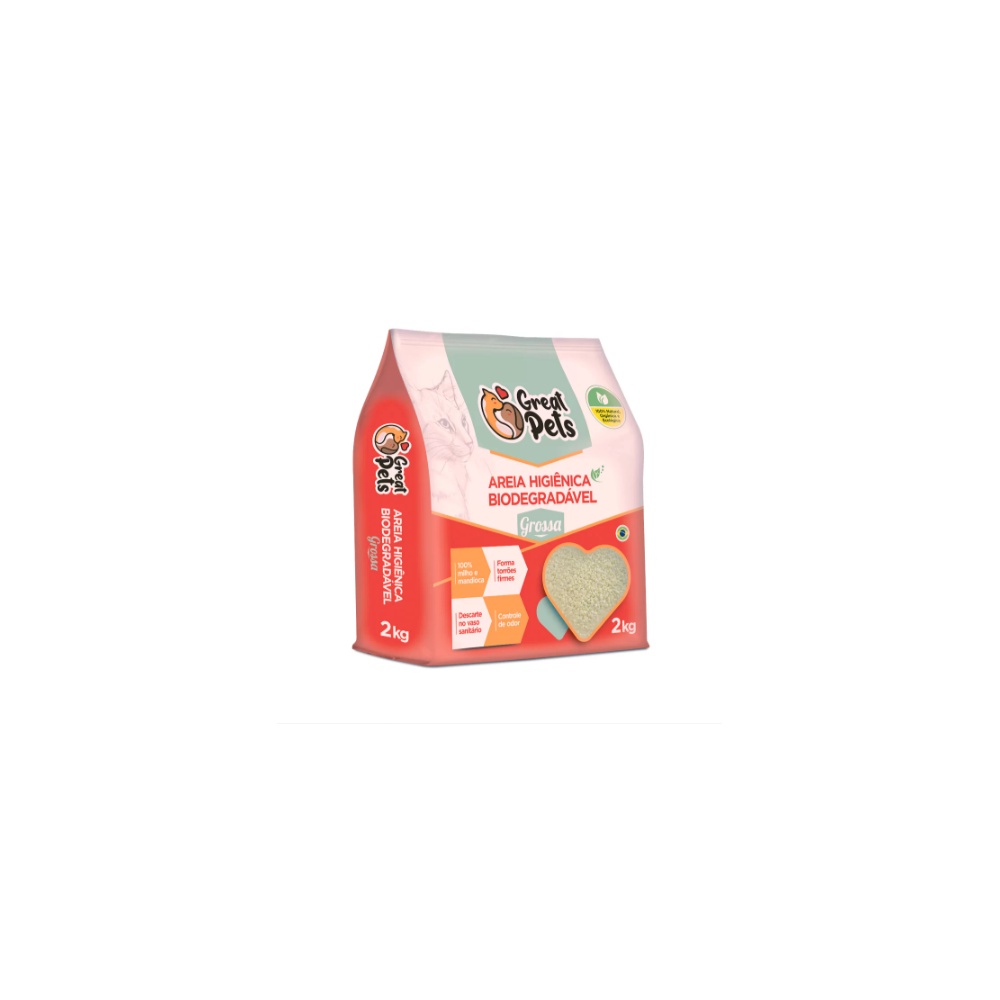Areia Higiênica Great Pets Biodegradável Grossa para Gatos 2kg | Shopee Brasil