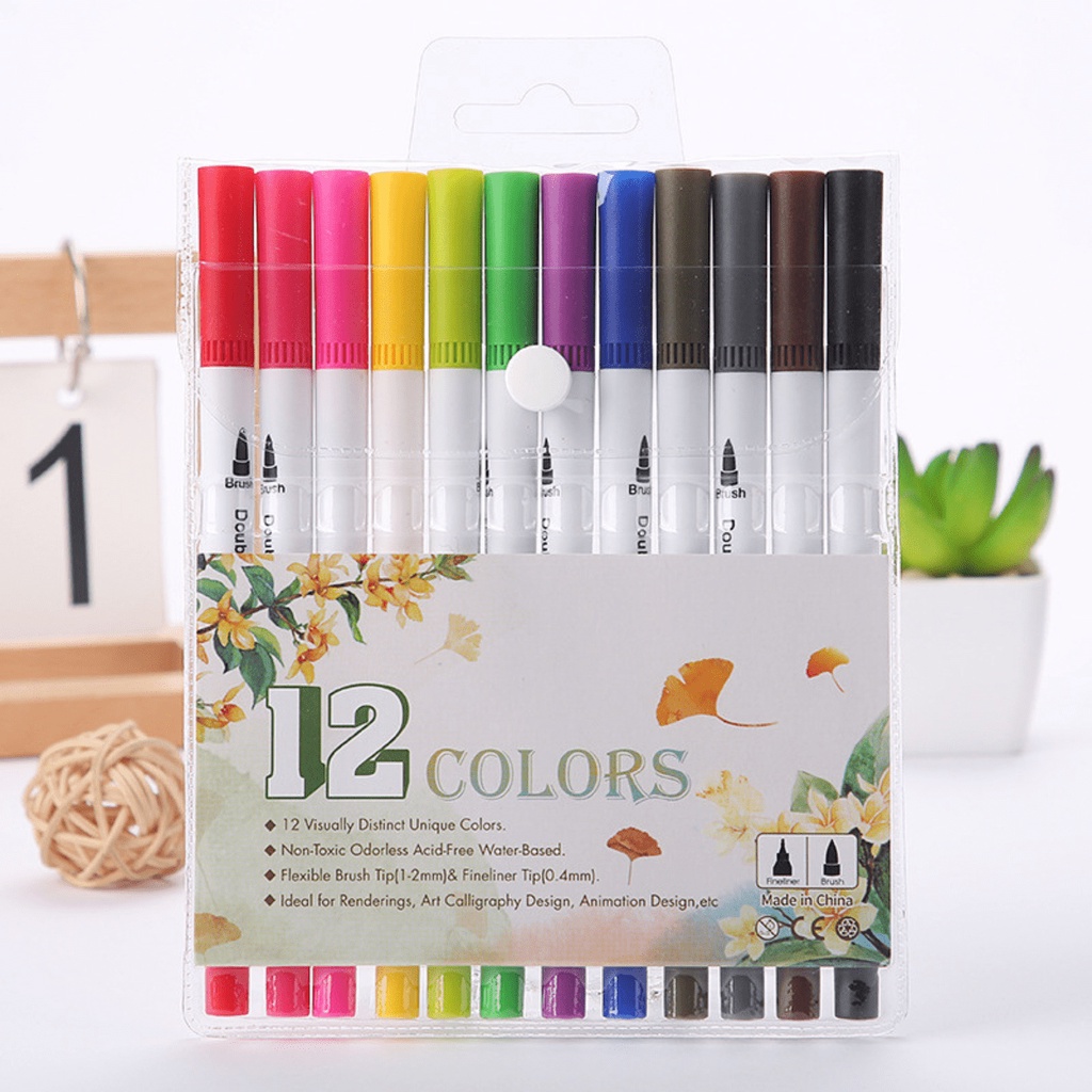 Caneta Para Lettering Dual Brush Pen Duas Pontas Kit 12 Cores | Shopee ...