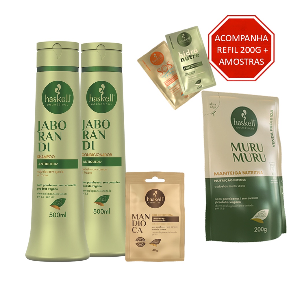 Kit Haskell Jaborandi Shampoo e Cond 500ml + Dose Mandioca | Shopee Brasil