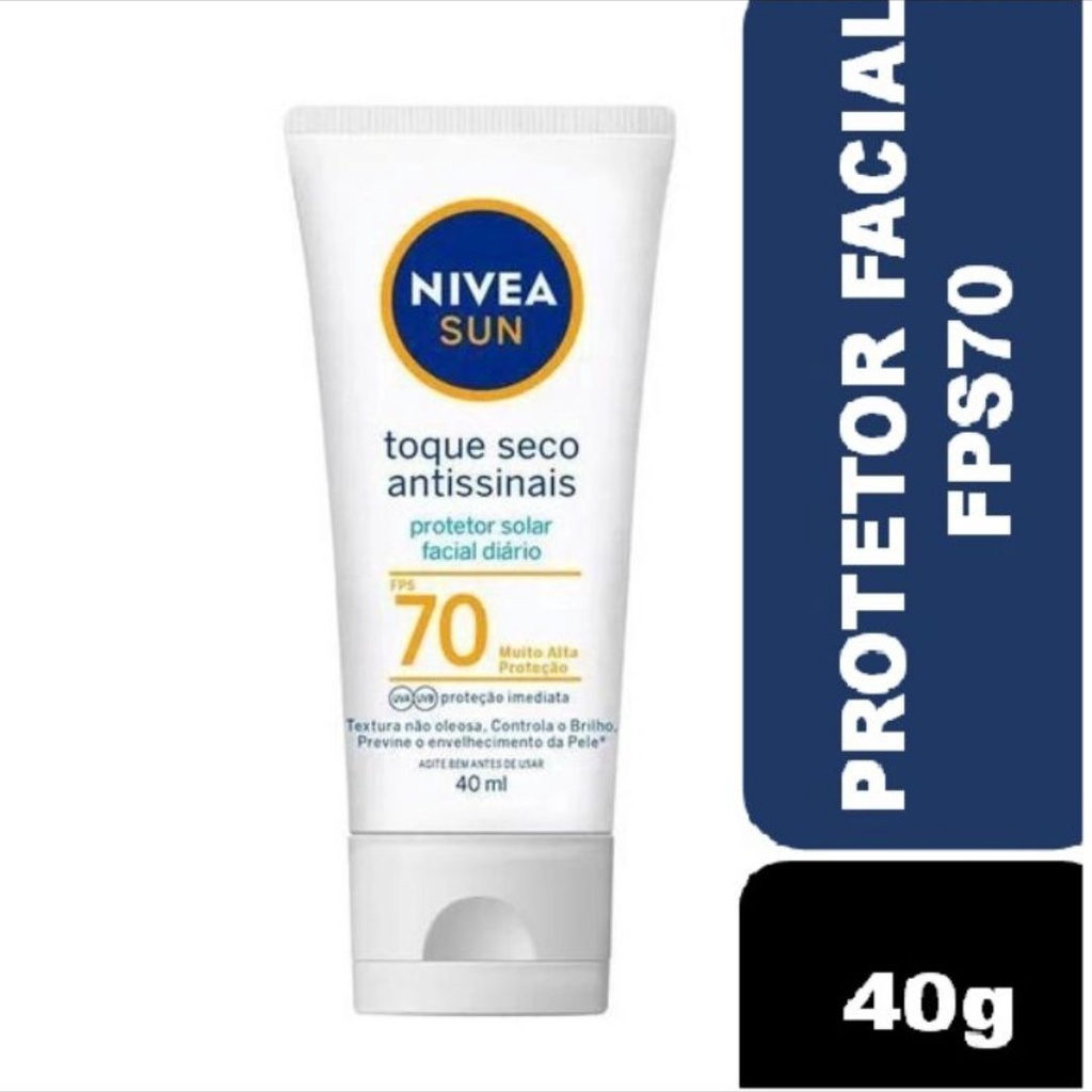 Protetor Facial Nivea Sun Toque Seco Antissinais FPS 70 40g | Shopee Brasil
